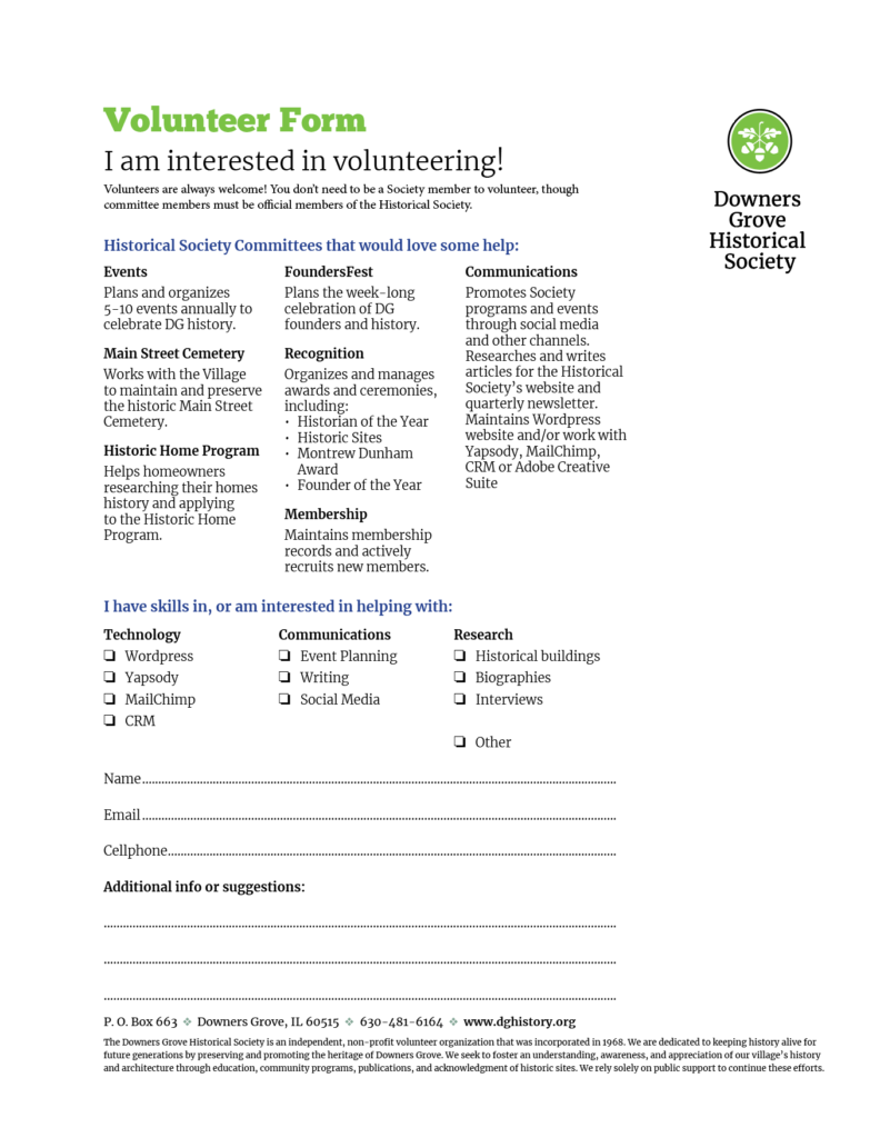 Volunteering - Downers Grove Historical Society